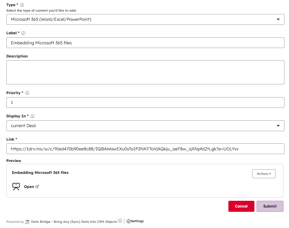 How to Embed Microsoft Office Files in HubSpot Using Data Bridge